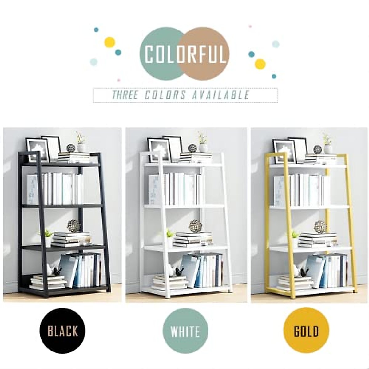 IOTXY 4 Tier Open Bookshelf - Steel and Wood Display Stand, 50CM Width Floor-Standing Bookcase, White