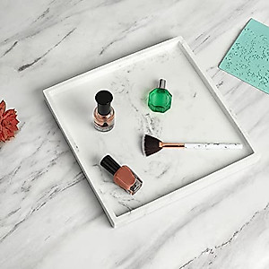 JURUIYUAN Dressing Table Tray Decoration Cosmetic Storage Box Square Resin and Natural Crystal Sand Synthetic one-Piece Imitation Marble 100 Handmade Bathroom Tray (白色)