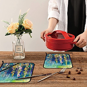 Abstract Floral Watercolor Painting Pot Holders Set of 2 Kitchen Heat Resistant Potholder for Microwave Cooking Baking Oven End Dishes and BBQ