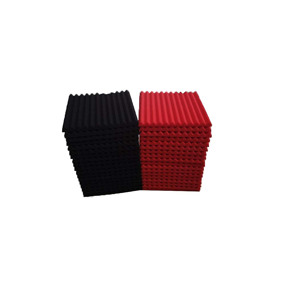 Burdurry 50 Pack Acoustic Panels Soundproof Studio Foam for Walls Sound Absorbing Panels Sound Insulation Panels Wedge for Home Studio Ceiling, 1" X 12" X 12" (50PCS, Black&Red)