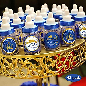 Royal Prince Thank You Stickers for Boy Baby Shower, Birthday Party Favors Supplies Gift Bag Box Decorations Blue Gold 42 Pack