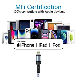 iPhone Charger[Apple MFi Certified] 3Pack 6FT Premium Braided Nylon Lightning Cable Fast Charging iPhone Charger Cord Compatible with iPhones 14 13 12 11 Pro Max XS XR X 8 7 6 5 iPad and More