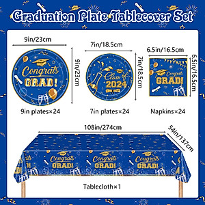 Graduation Plates and Napkins 2024 Graduation Party Supplies, 2024 Graduation Party Disposable Paper Plates Napkins Tablecloth Class of 2024 Congrats Grad Graduation Party Decorations, Serve 24