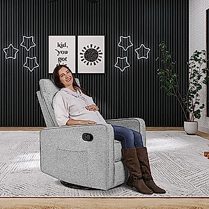 Evolur Skye Swivel Easy Assembly Recliner Chair Gliders, Cobblestone
