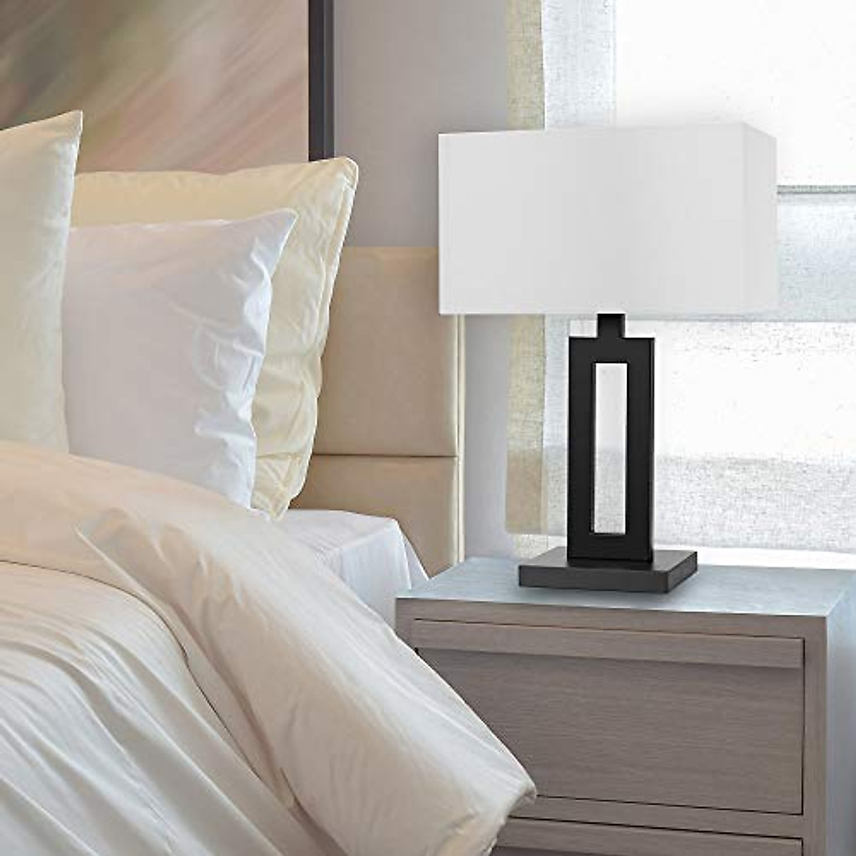 Globe Electric 67045 20" Table Lamp, Matte Black, White Linen Shade, On/Off Socket Rotary Switch, Table Lamp for Living Room, Home Décor, Lamps for Bedrooms, Room Décor, Home Improvement