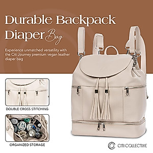 Citi Collective Journey Pearl Vegan Leather Diaper Bag Backpack | Elegant, Multifunctional, Travel Diaper Bag with Changing Pad, Stroller Straps & Insulated Bottle Pockets.