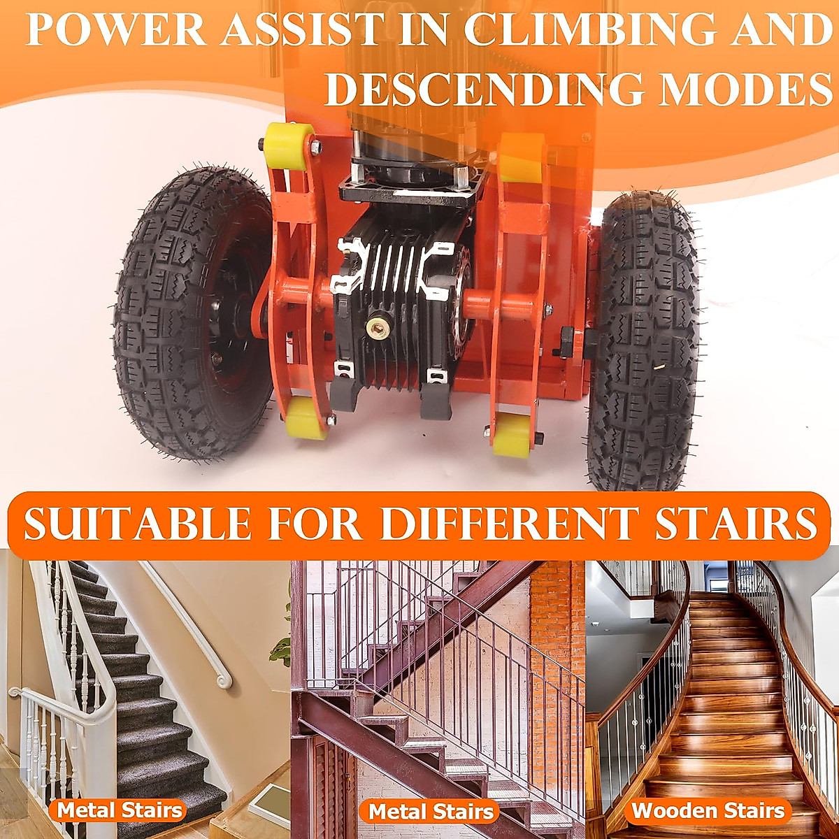NPLJIKE Electric Stair Climbing Hand Trucks Cart Easy Up/Down with Solid Rubber Tires, 1200 W 880lb Max Load for Moving Warehouse Logistics Distribution 24Ah (Orange)