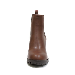 Soda Glove - Ankle Boot w/Lug Sole Elastic Gore and Chunky Heel (7.5, Brown (PU))