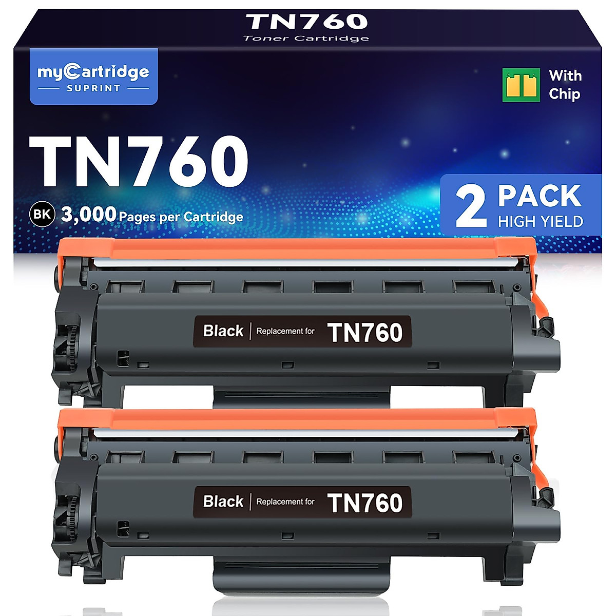 MYCARTRIDGE SUPRINT TN760 Compatible Toner Cartridge Replacement for Brother TN760 TN-760 TN730 High Yield Black Toner for HL-L2350DW MFC-L2750DW DCP-L2550DW HL-L2370DW Printer 2-Pack TN-760 Toner