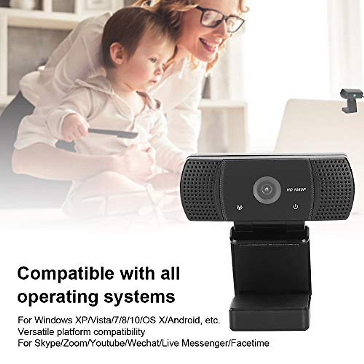 Zyyini Bindpo Mini Webcam with Stereo Microphone, USB2.0M HD 1080P Web Camera for PC Computer Laptop, Plug and Play, Streaming Webcam for SkypeZoomYouTubeWeChat (Black)