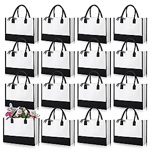 12 Pack Canvas Tote Bags Initial Classic Black and White Present Bag Personalized Canvas Beach Bag for Wedding, Birthday, Beach, Holiday
