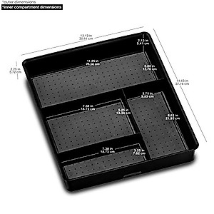 madesmart Junk Drawer Organizer 4 Compartments, Soft-Grip Lining & Non-Slip Feet, BPA-Free, Large, Carbon