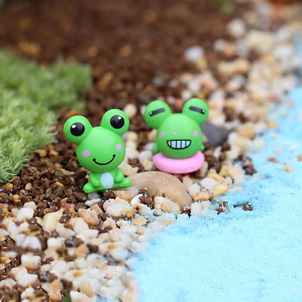 14 Pcs Mini Frogs and Lotus Leaf Easter Cupcake Toppers, Animals Model Fairy Garden Frog Miniature Figurines Moss Landscape DIY Terrarium Crafts Ornament Accessories Outdoor Decor