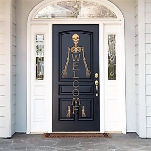 Kiddale Halloween Skull Door Sticker Creative Welcome Door Mural Peel and Stick Wallpaper Door Decal Horrible Skull Adhesive Room Decors Removable Home Decoration,16x38 inches
