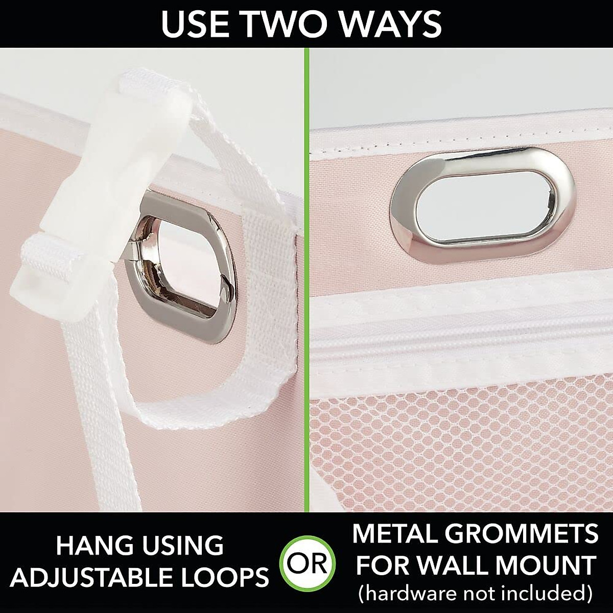 mDesign Baby Nursery Hanging Storage Organizer Caddy and Diaper Stacker for Baby Essentials, Hang on Crib, Changing Table or Wall - Multiple Pockets to Store Wipes, Creams, Lotions,Toys - Light Pink