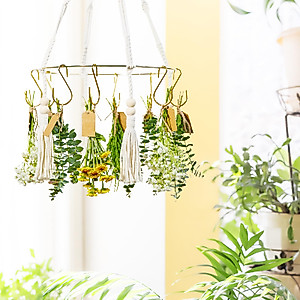 PROTITOUS 2pack Herb Drying Rack with 20pcs Golden Herb Dryer Hooks and 25PCS Brown Gift Tags and 32ft Natural Jute Twine herb Dryer,herb Dryer,Hanging Herb Dryer Rack(tassels style)