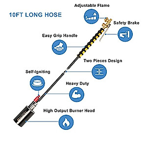 BLUEFIRE 150,000 BTU High Output Propane Torch Weed Burner with 10ft Hose Trigger Start Heavy-Duty Turbo Jumbo Flame Garden Blowtorch Weeds Burn Ice Snow Melt Roof Asphalt Road Repair Campfire Starter