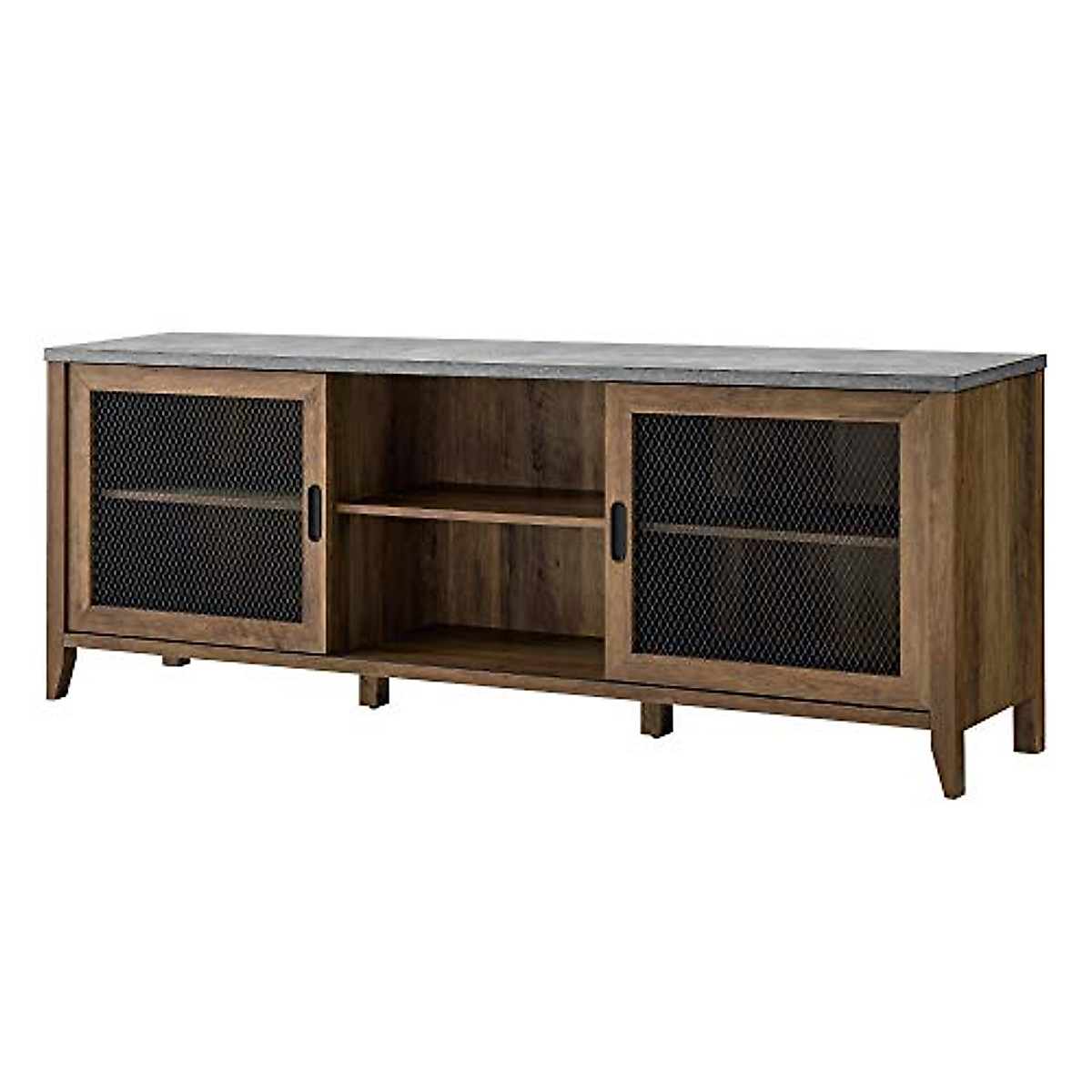 Walker Edison Industrial Farmhouse Sliding Metal Barn Door Wood TV Stand Storage Cabinet for TV's up to 78" Flat Screen Living Room Storage Entertainment Center, 70 Inch, Concrete and Rustic Oak