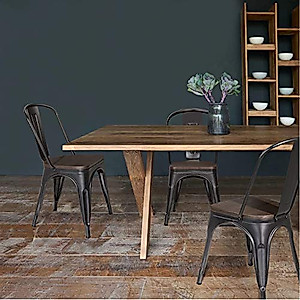 VICTONE Metal Dining Chair with Wood Top/Seat Indoor-Outdoor Use Chic Dining Bistro Cafe Side Bar Chair Coffee Chair Set of 4 Black