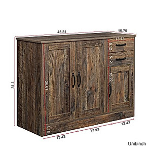 SSLine Rustic Coffee Bar Cabinet Farmhouse Elegant Kitchen Sideboard Living Room Storage Cabinet w/2 Drawers& 3 Doors Dining Room Buffet Accent Console Table for Entryway Hallway -Antique Brown