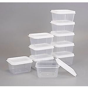 ZENVY 50 Pack Mini Reusable 2oz Containers | Includes 50 Plastic 2oz Food Containers and Lids | For Sauces, Dips, Crafts & More (White, Rectangle)