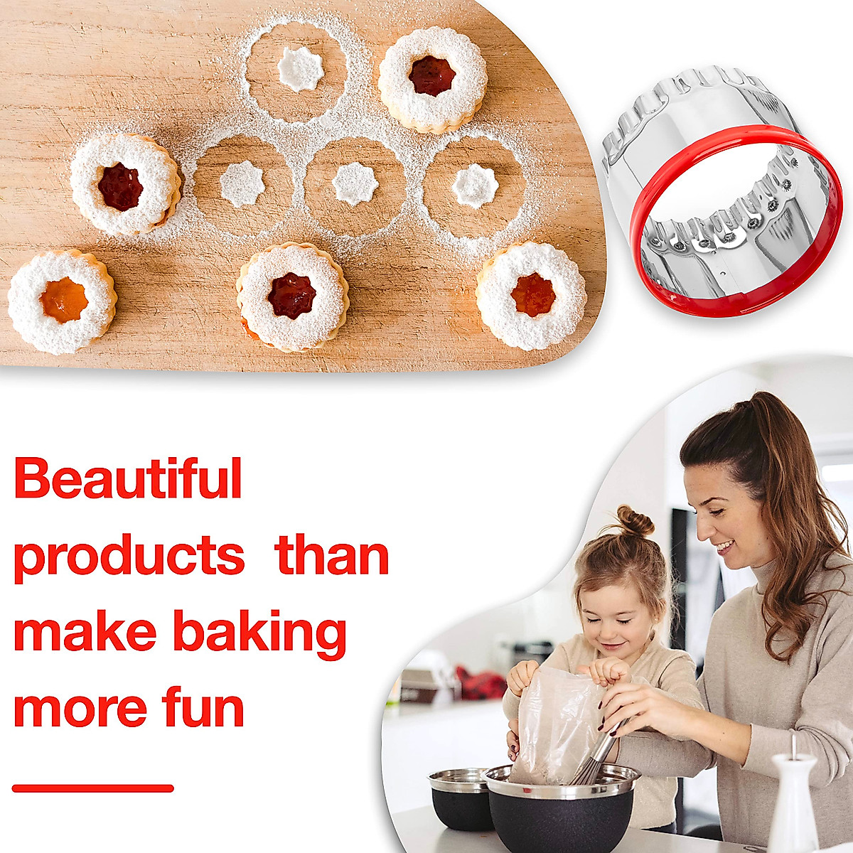 3Pcs Large Biscuit Cutter 3", 4", 5", Fluted Round Cookie Cutters for Baking, Sandwiches Cutter, Scone Cutter, Coated with Soft PVC for Protection