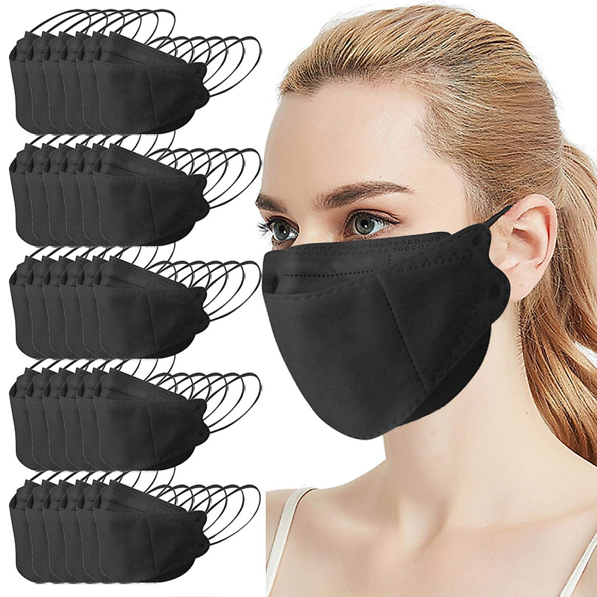 100pcs Black KF94 Face Mẵsk,4 Layers Non-woven ƘF94 Face Protection Adult's_ KF94 Black (KF94 Black-100pcs)
