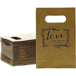 Sparkle and Bash Kraft Wedding Favor Bags with Handles, Love is Sweet (5.5 x 8.5 in, 50 Pack)