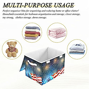 innewgogo Patriotic Usa Flag Storage Bins with Lids for Organizing Storage Bin with Handles Oxford Cloth Storage Cube Box for Bed Room