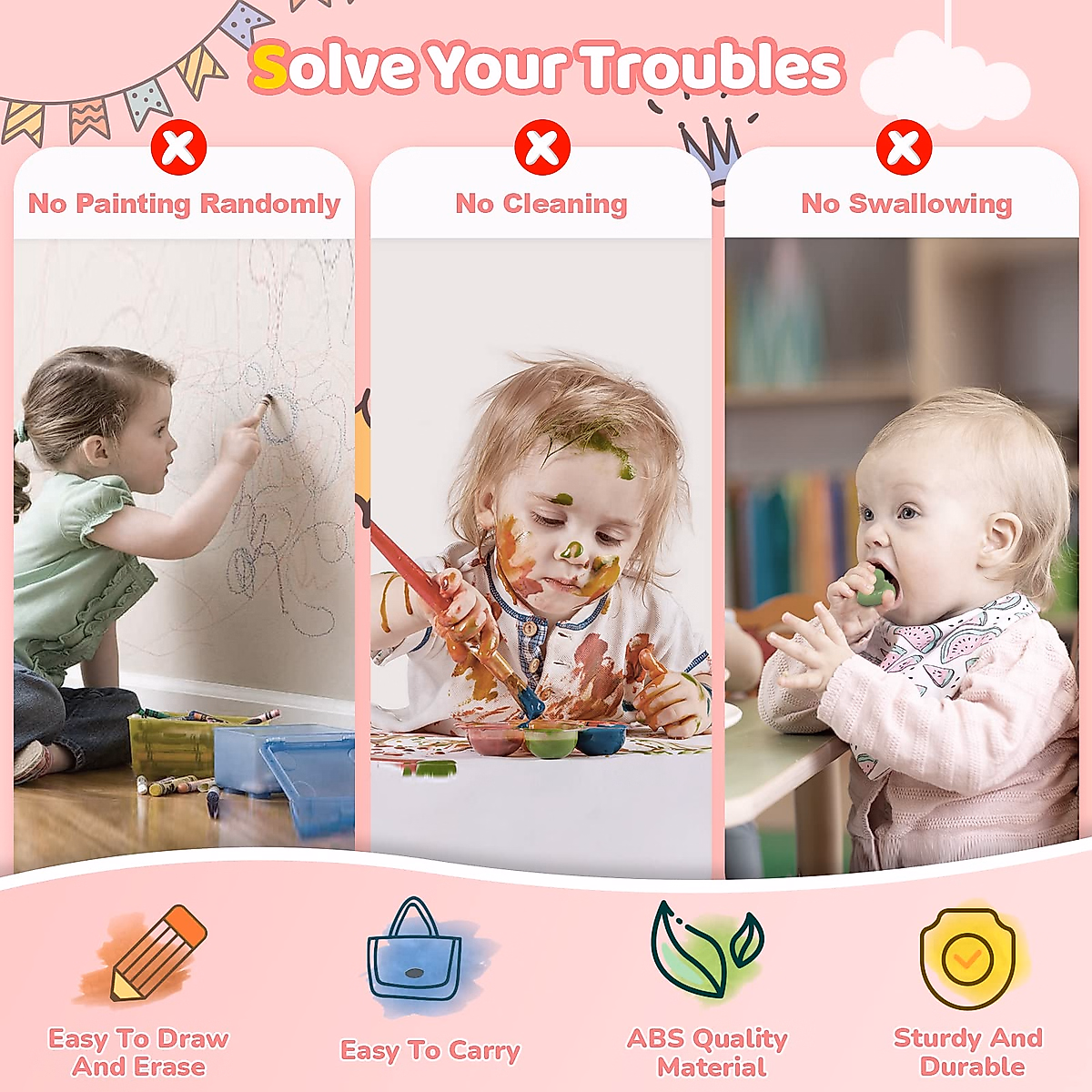 Kikidex Magnetic Drawing Board, Toddler Girl Toys for 1-2 Year Old, Doodle Board Pad Learning and Educational Toys for 1 2 3 Year Old Baby Kids Birthday Gift(Soft Pink)