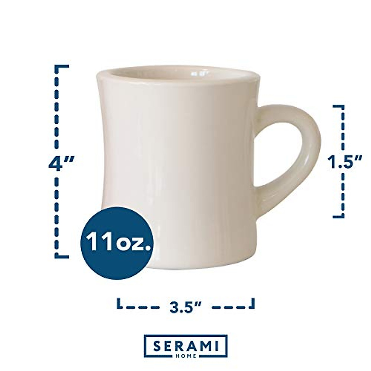 Serami Classic Cream White Diner Mugs for Coffee with 11oz Capacity, Set of 4