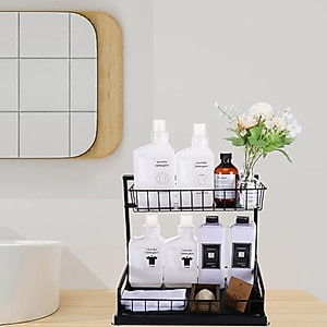 Fengligoo 2 Tier Under Sink Organizer, Black Pull Out Cabinet Organizer, Multipurpose Under Kitchen Bathroom Sink Organizer and Storage, Sliding Cabinet Organzier