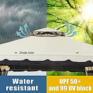 10x10 Gazebo with Mosquito Netting and Sand Bag, Aluminum Pole Outdoor Gazebo with Polyester Top, Fireproof Enclosure & Waterproof Screen Patio Tent, Garden Pavilion for Backyard, Lawn (Cream)