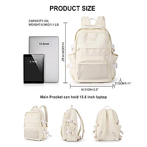 VGOCO Backpack for Women Mens, Casual Travel Daypack,Waterproof Rucksack with laptop compartment Small Lightweight Work Bag for Women Men White