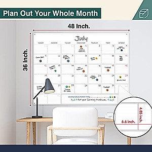 Large Dry Erase Calendar - 36”x48” Undated Erasable Monthly Calendar- Laminated Wall Calendar For Home And Office Organization