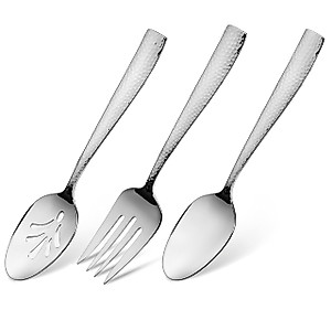 Hudson Essentials 9-Piece Hammered 18/10 Stainless Steel Silverware Serving Spoons and Forks Set - Hostess Buffet Flatware Utensils