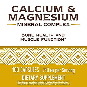 Nature's Way Calcium & Magnesium Mineral Complex, Supports Bone Health*, 750 mg per serving, 100 Capsules