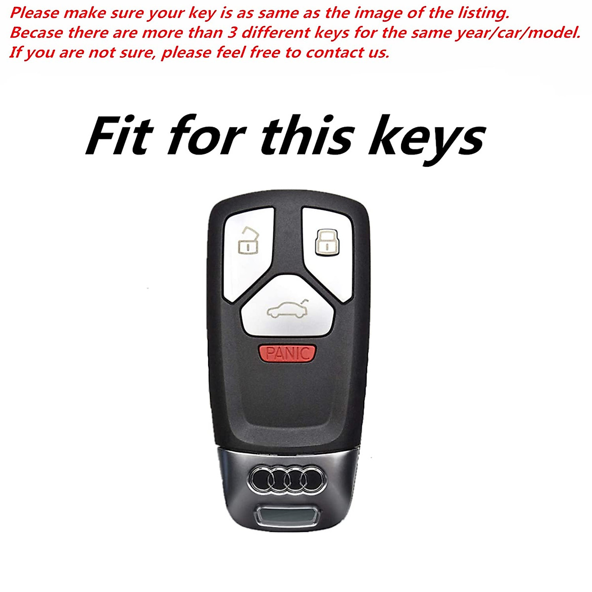 MJKEYAuto Black Leather 4 Buttons Smart Remote Key Fob Cover Chain Case for 2019 2018 2017 Audi A4 allroad A5 A6 A7 A8 Q5 Q7 R8 RS7 S4 S5 S6 S7 S8 SQ5 TT Quattro Sportback