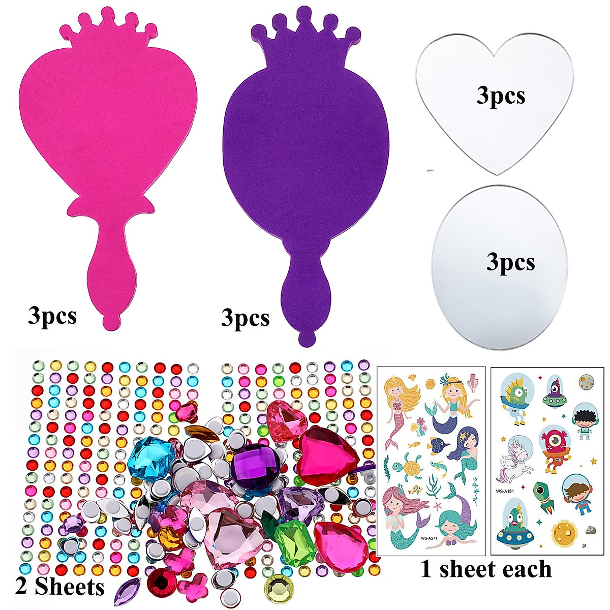 RICHNESS Little Girls Princess Mirrors Make Your Own Mirrors Princess Party Favors Pack of 6