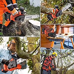 Electric Chainsaw Cordless 12 Inch 3000mAh Chainsaw Power With 2 Chains, Brushless Chainsaw Battery Powered For Trees Cordless Chainsaw Wood Farm Garden Ranch Forest Cutting Fast Charger Included