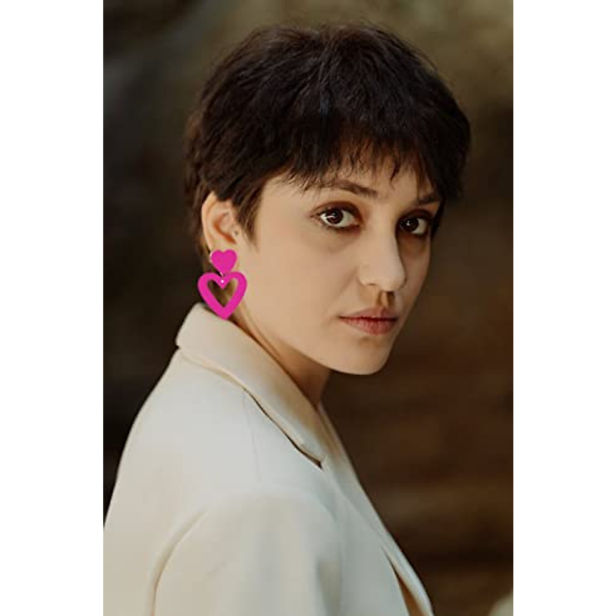 Double Heart Dangle Earrings for Women Teen Girls Red Pink Heart Drop Earrings Hot Pink Heart Earrings Trendy Big Love Heart Earrings for Women Valentine's Day Mother's Day Birthday Jewelry Gift (Pink)