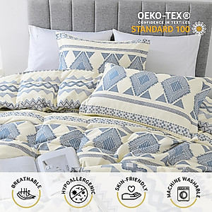 Y-PLWOMEN Duvet Cover King - 100% Cotton Duvet Cover King Size, Aztec Geometric Comforter Cover Set, Breathable and Soft Bedding Duvet Covers for All Season,Light Blue, 104"x90", No Comforter