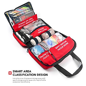 330 Piece First Aid Kit, Premium Waterproof Compact Trauma Medical Kits for Any Emergencies, Ideal for Home, Office, Car, Travel, Outdoor, Camping, Hiking, Boating (Red)