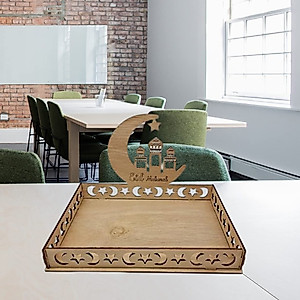 Ramadan Mubarak Fruit Racks,Eid Tray Ramadan Serving Tray Wooden Star Moon Dessert Pastry Tray Eid Tableware for Food Holder 2PCS Islamic Gifts