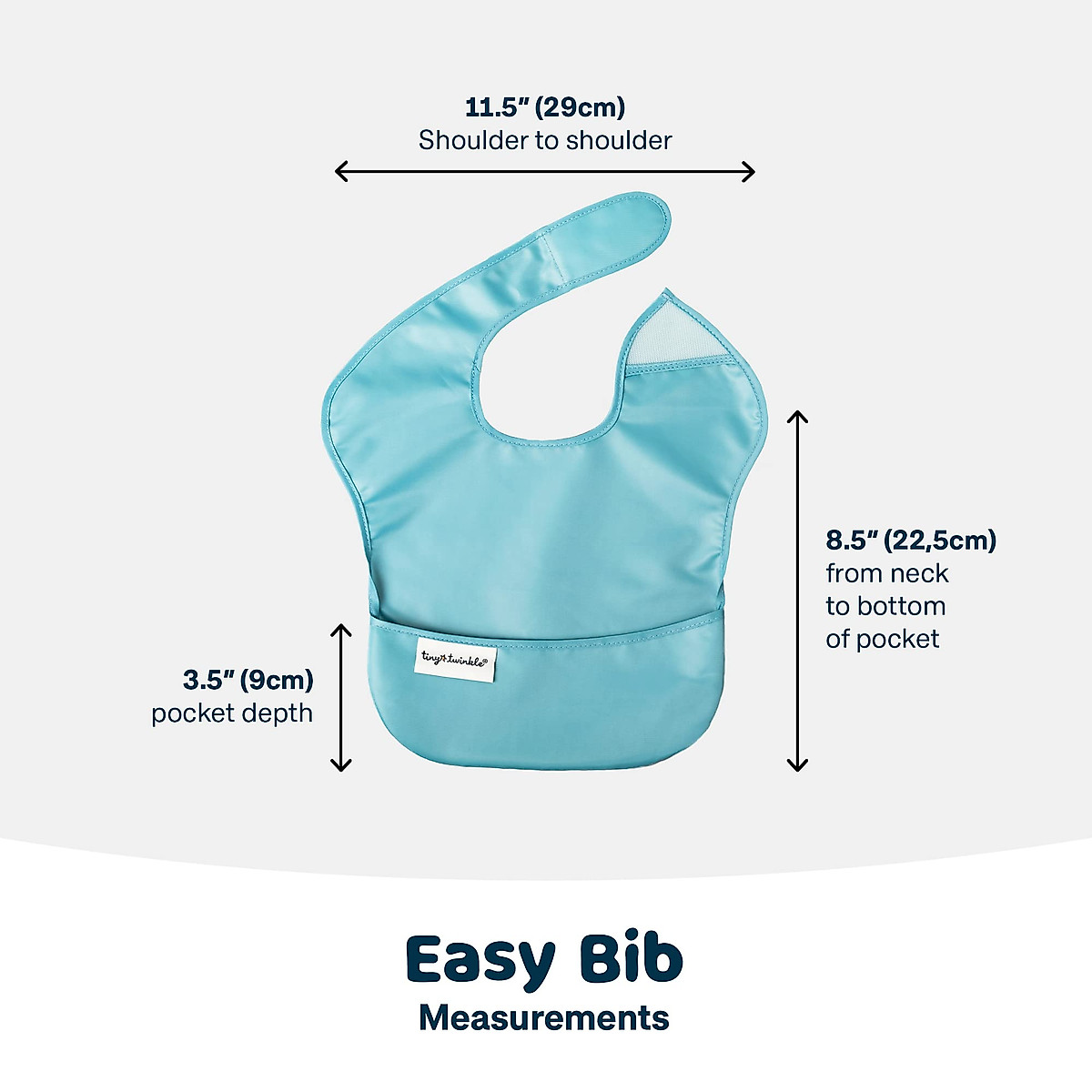 Tiny Twinkle Mess-Proof Baby Bib - Waterproof Bib for Baby Boy or Girl - Machine Washable - Adjustable Closure - PVC, BPA, & Phthalate Free - Great for Travel - Baby Food Bibs (3 Pack, Slate, Olive)