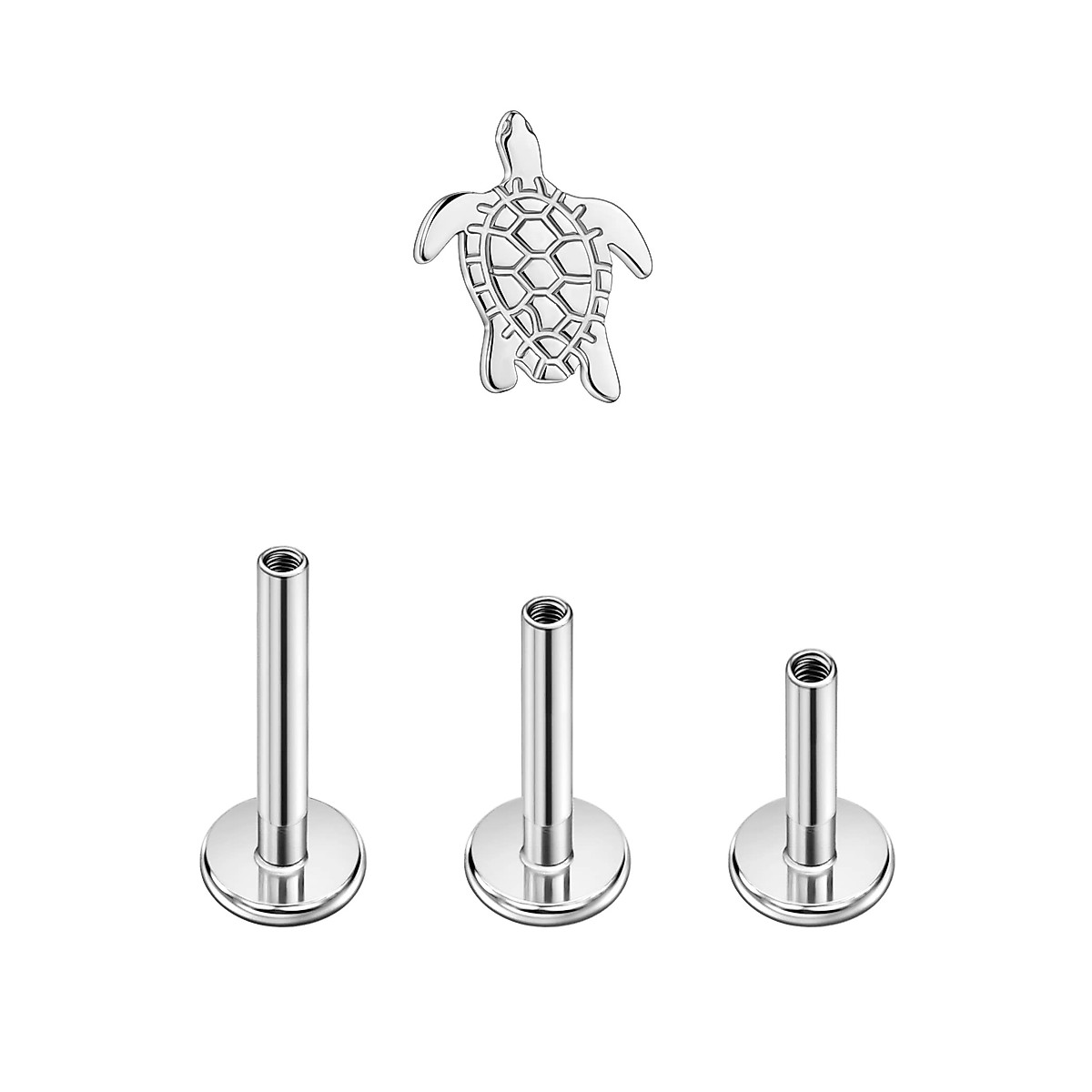 FANSING Turtle Nose Studs for Women Tortoise Nostril Earrings Stud Surgical Steel Silver Cartilage Conch Helix Tragus Piercing Jewelry with 16g 6mm 8mm 10mm Internally Threaded Posts