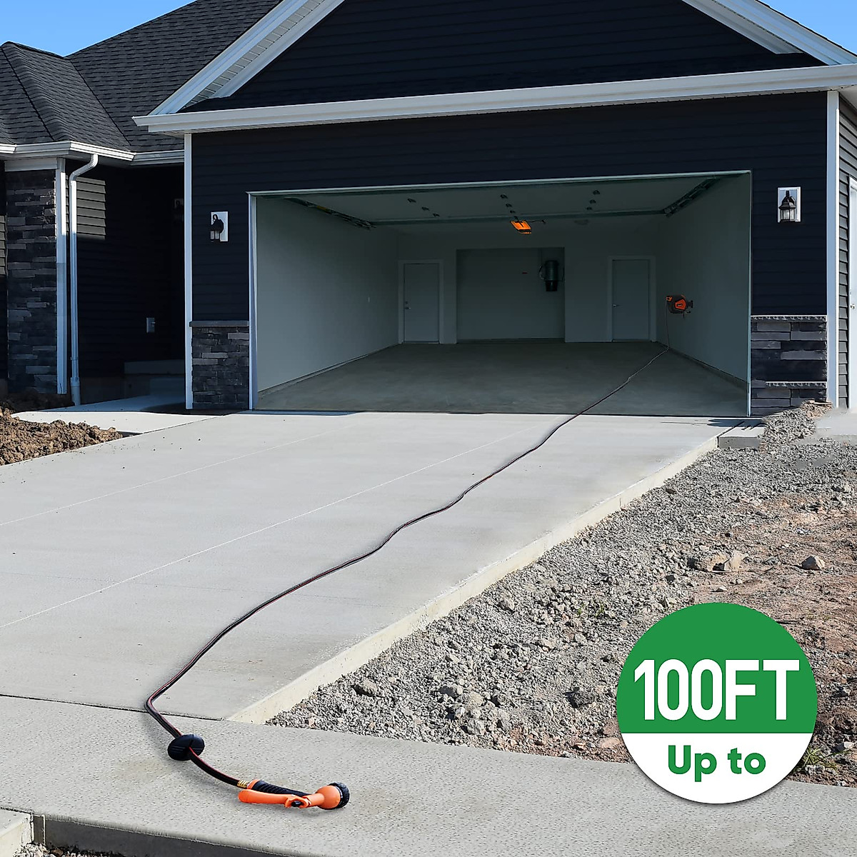 Retractable Garden Water Hose Reel Aihand 100ft x 1/2" Wall Mount Automatic Garden Hose Reels for Outside, Hose Reel Heavy Duty with 180° Swivel Bracket