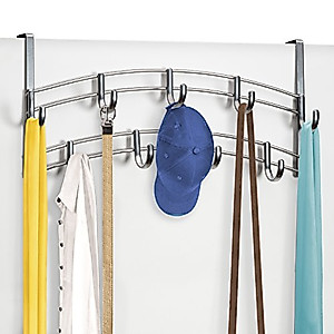 Lynk® Over Door Hook Rack - Scarf, Belt, Hat, Jewelry, Purse, Bra Hanger - 9 Hook Organizer Rack - Platinum