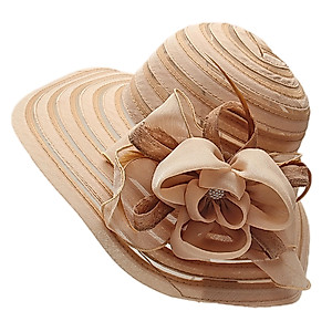 Kentucky Organza Wide Brim Sun Hat Summer Derby Hats for Tea Party Wide Brim Bowler Cap Khaki