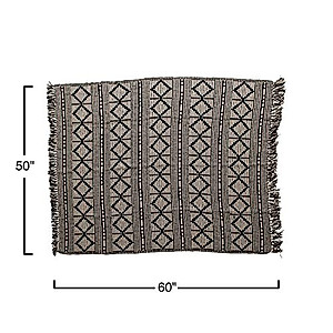 Bloomingville Black & Beige Woven Cotton Blend Blanket with Fringe Throw, One Size fits All, Black